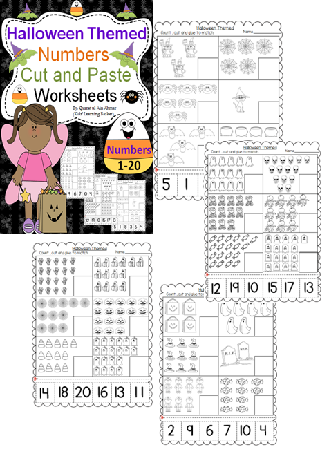 Halloween Themed Numbers Cut and Paste Worksheets (1-20): | Made By ...