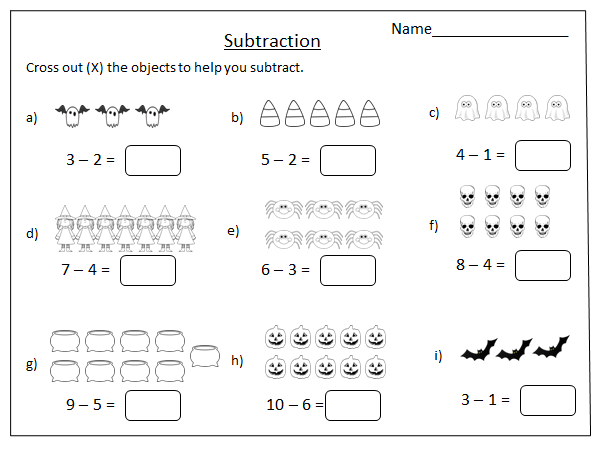 Halloween Themed Subtraction with Pictures (within 10): | Made By Teachers
