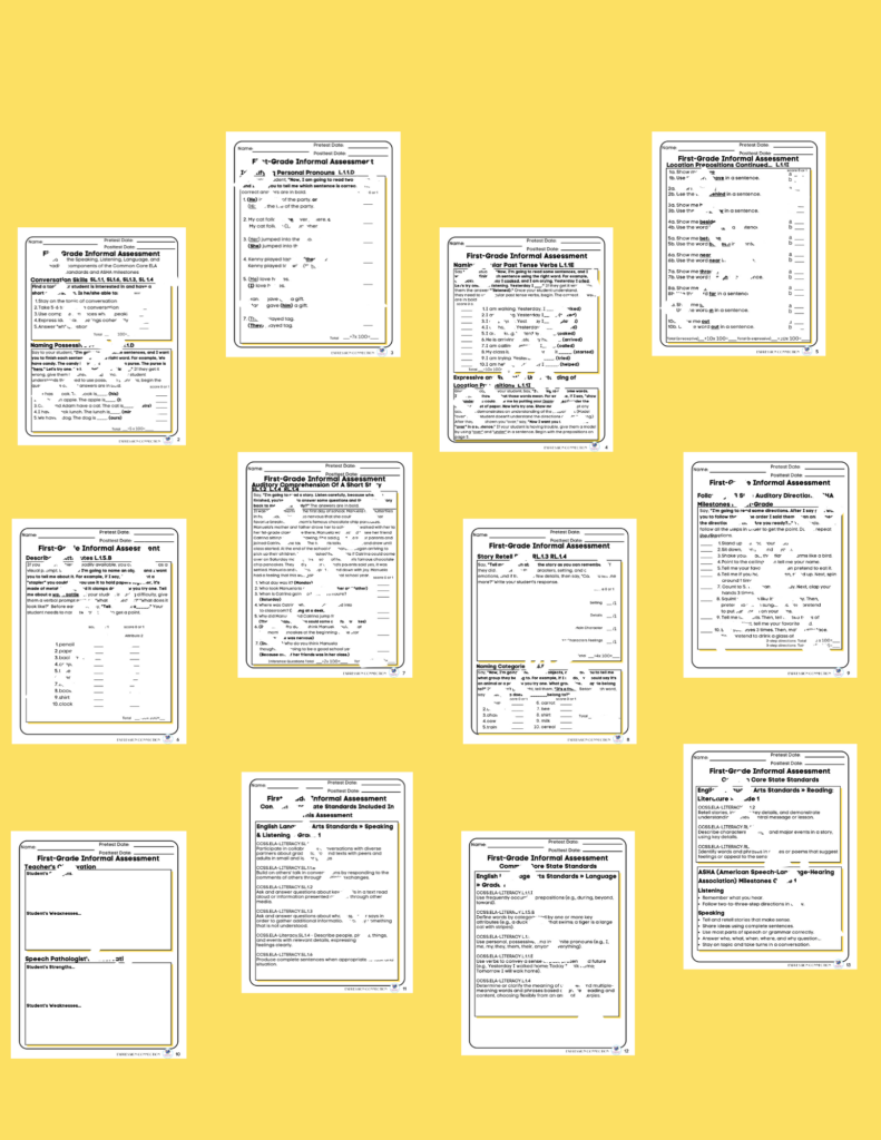 Informal Language Assessment 1st Grade Common Core Aligned Speech ...