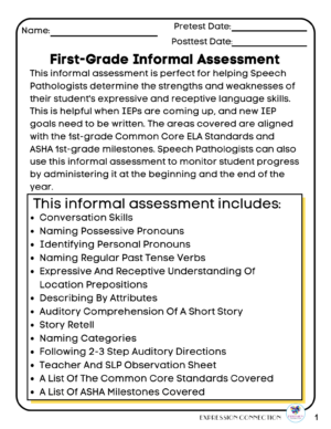 Informal Language Assessment 1st Grade Common Core Aligned Speech ...