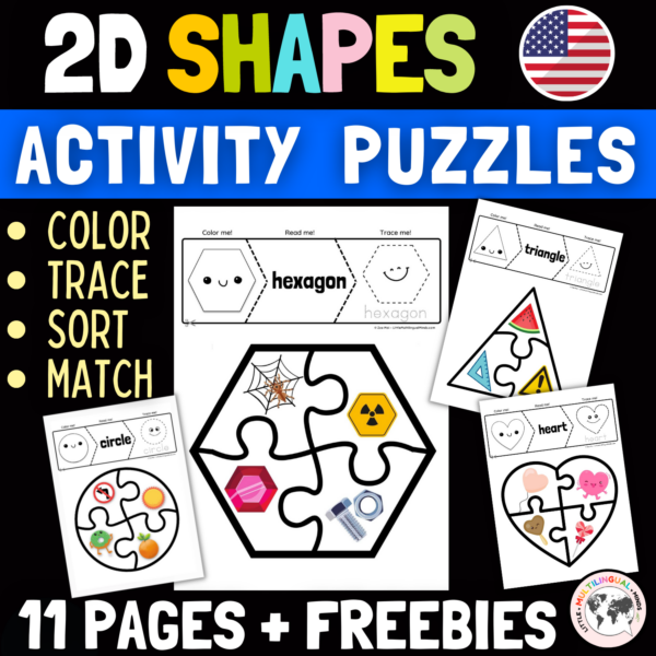 2D Shape Activity Puzzles: Color Trace Sort - Preschool Kindergarten ...