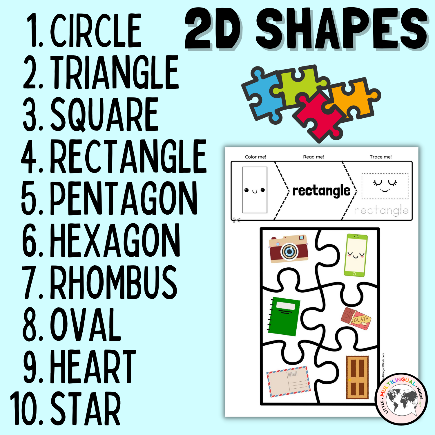 2D Shape Activity Puzzles: Color Trace Sort - Preschool Kindergarten ...