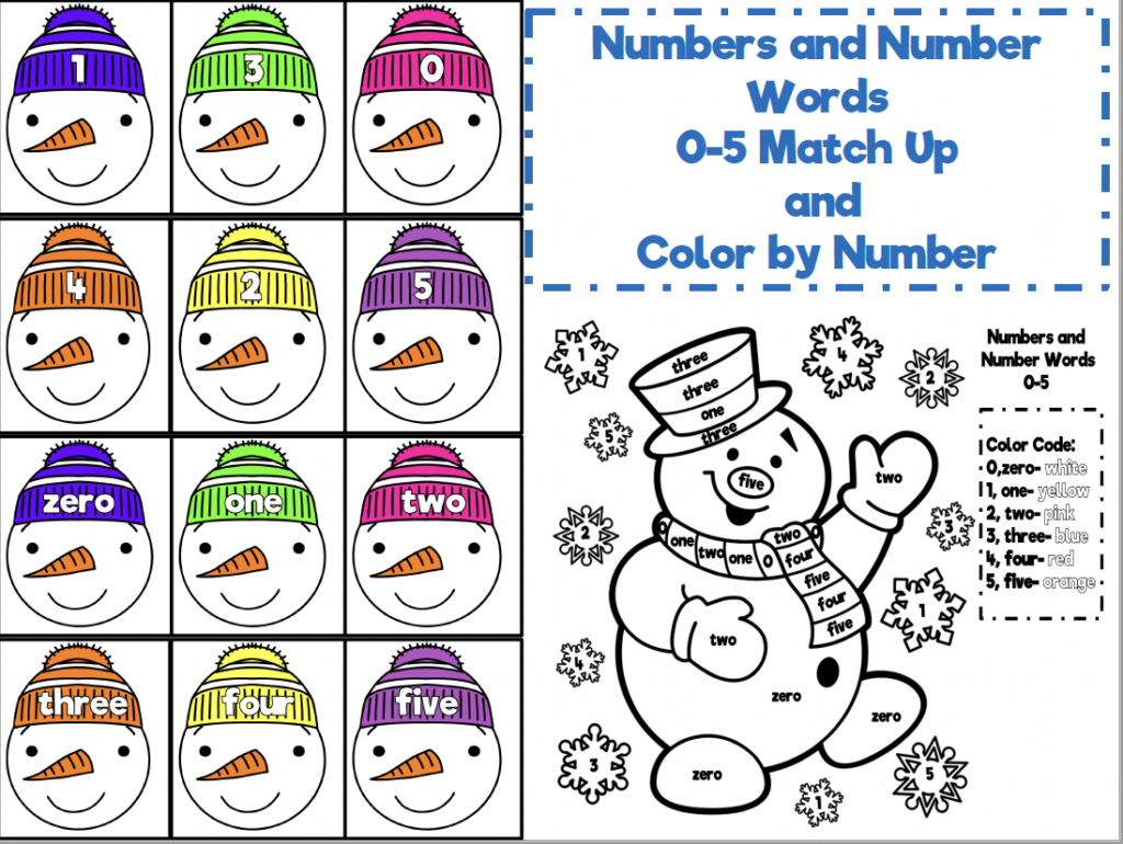 Numbers and Number Words 0-5 Match Up and Color by Number | Made By ...