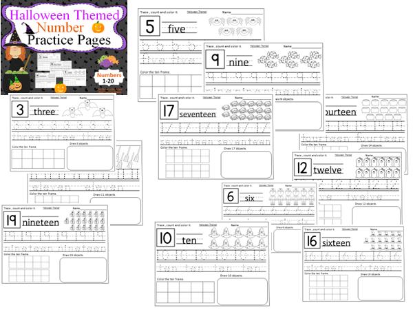 Halloween Themed Number Practice Pages (1- 20): | Made By Teachers