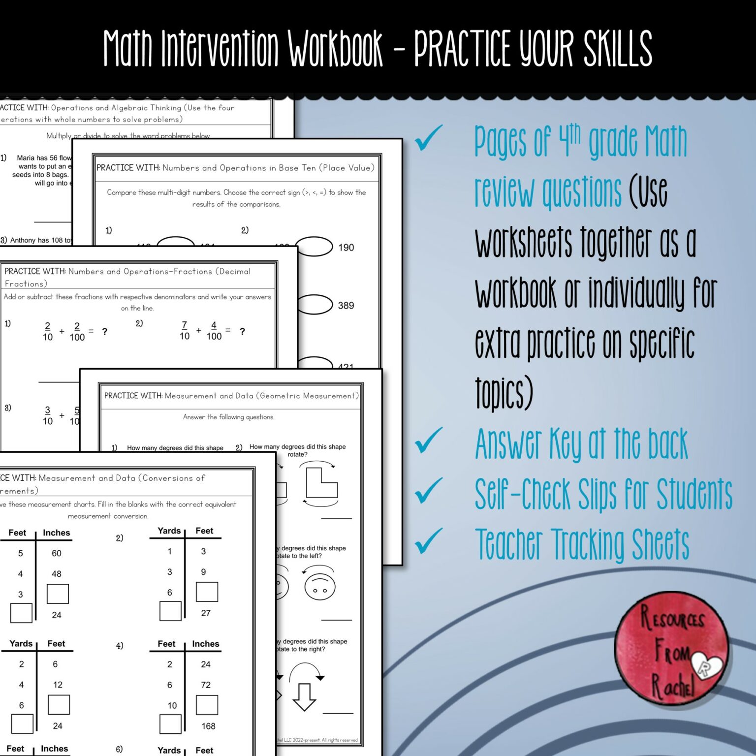 Math Intervention Workbook 4th grade - Book 3 | Made By Teachers