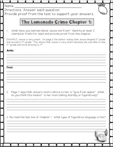 The Lemonade Crime Novel Teacher Plans Comprehension Questions ...