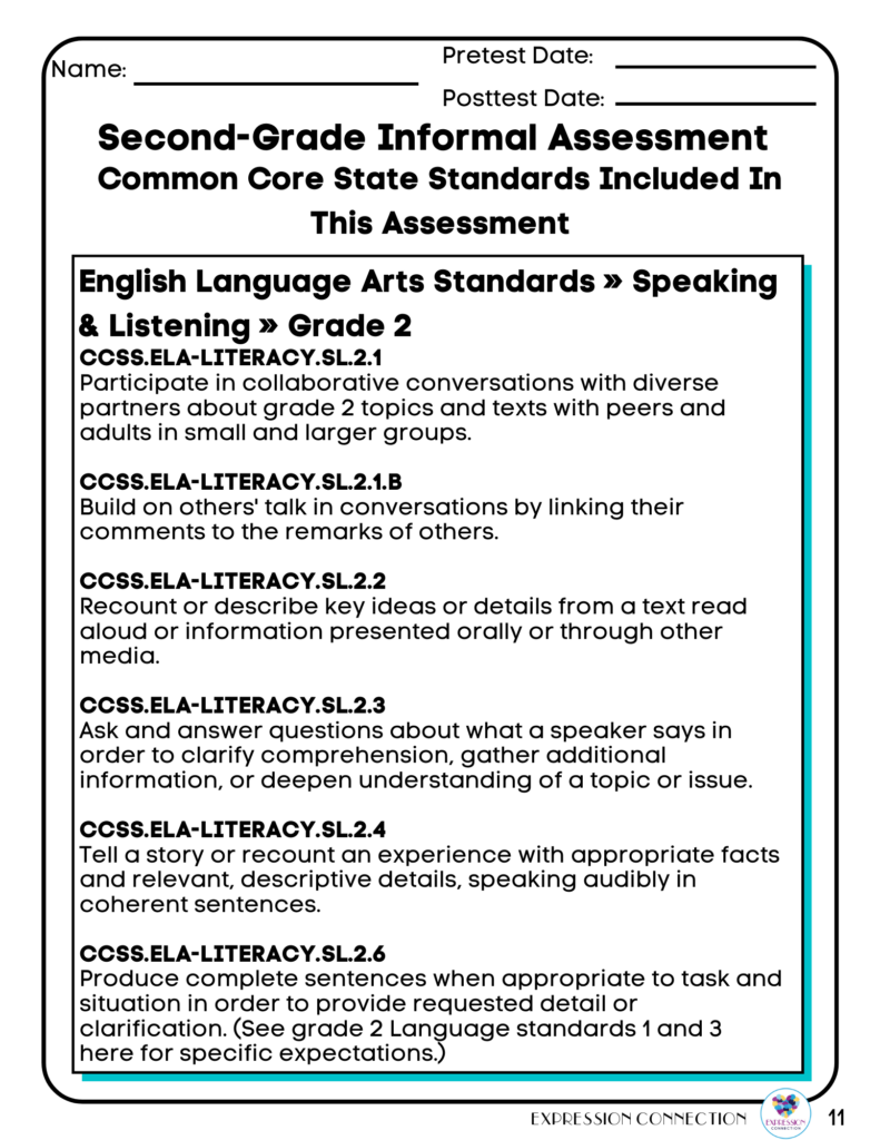 Informal Language Assessment 2nd Grade Speech Therapy - Made By Teachers