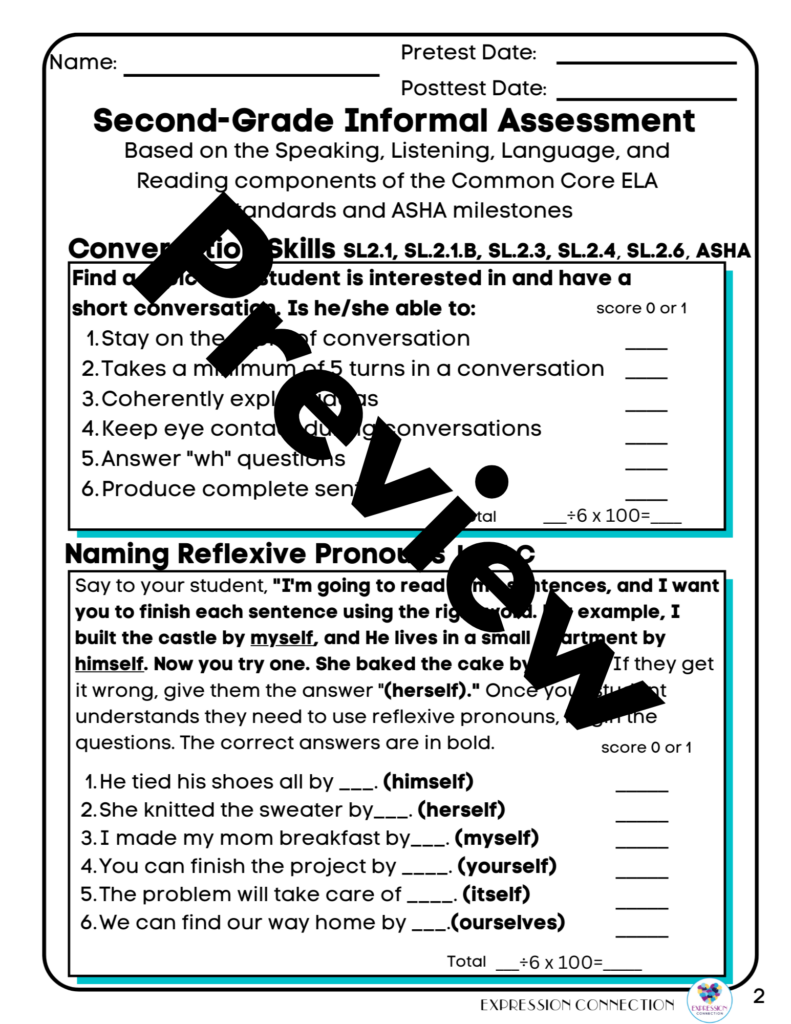 Informal Language Assessment 2nd Grade Speech Therapy | Made By Teachers