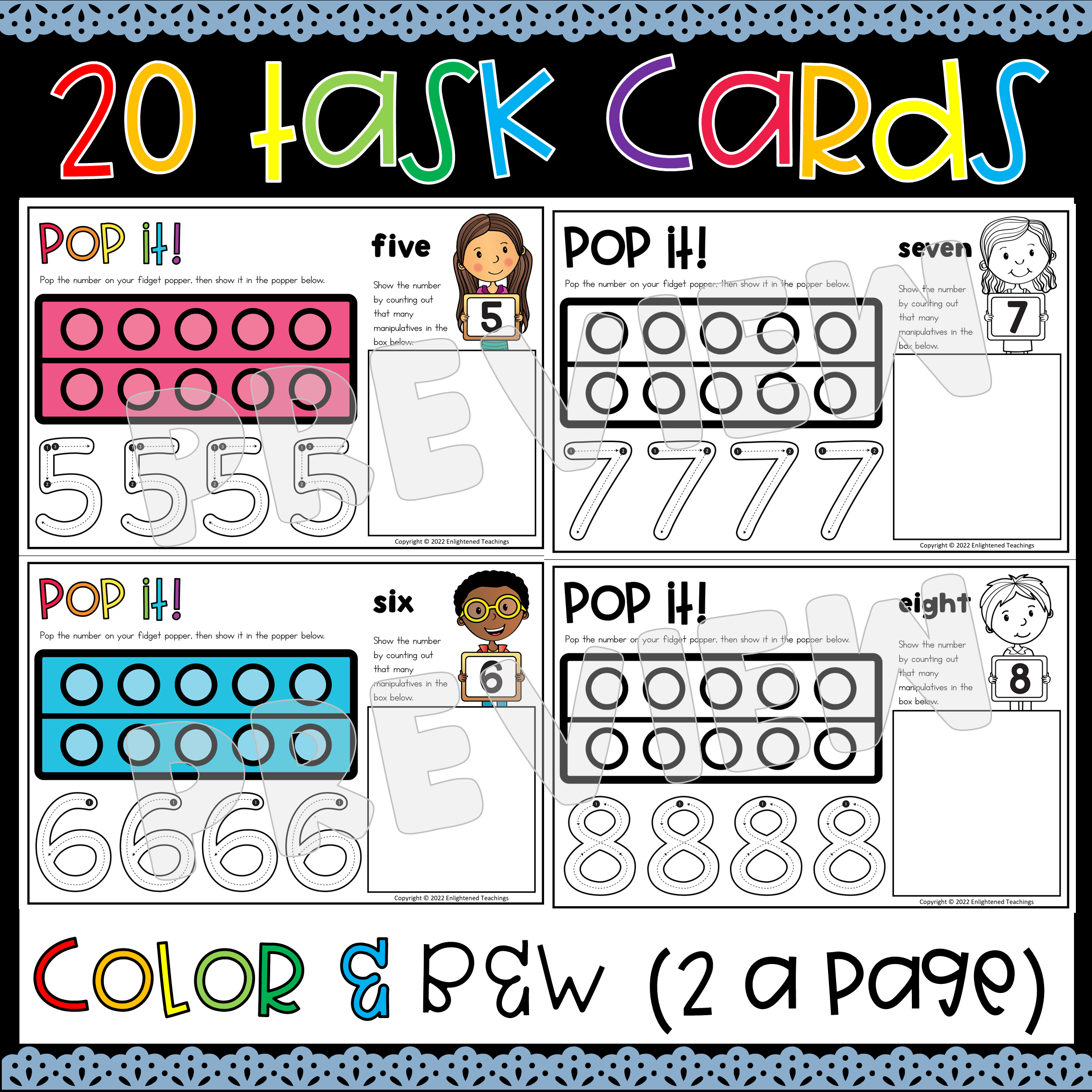POP IT | Bubble POP Numbers to 20 Task Cards & Worksheets | Ten Frames ...
