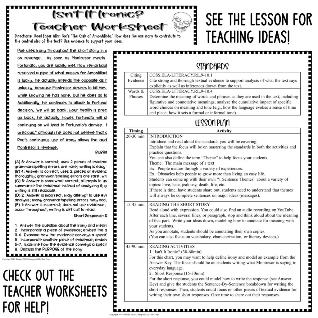 The Cask of Amontillado Irony Activity & Short Response Writing - Made ...