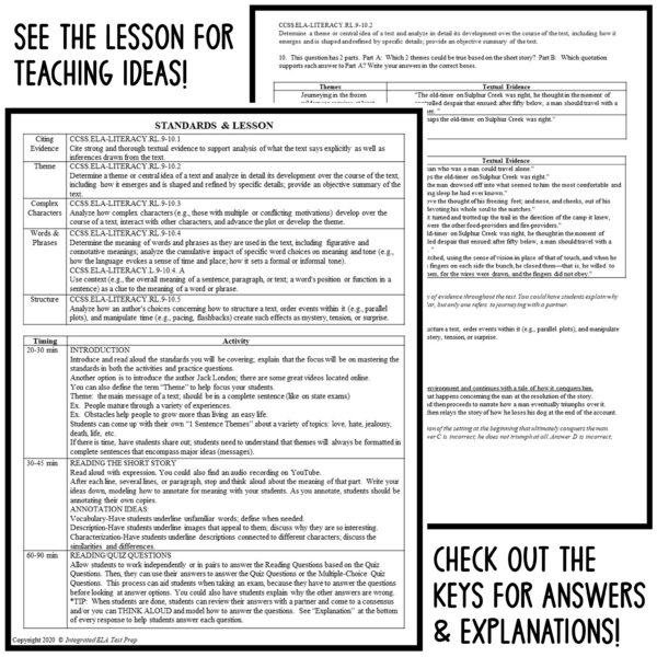 To Build a Fire Quiz Short Story with Comprehension Questions Test Prep ...