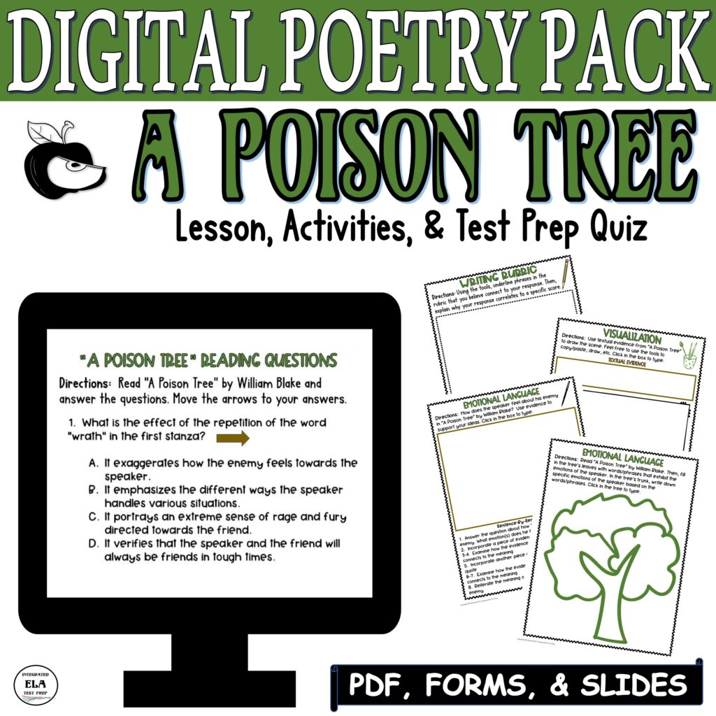 A Poison Tree Quiz Questions Activity Distance Learning Poetry | Made ...