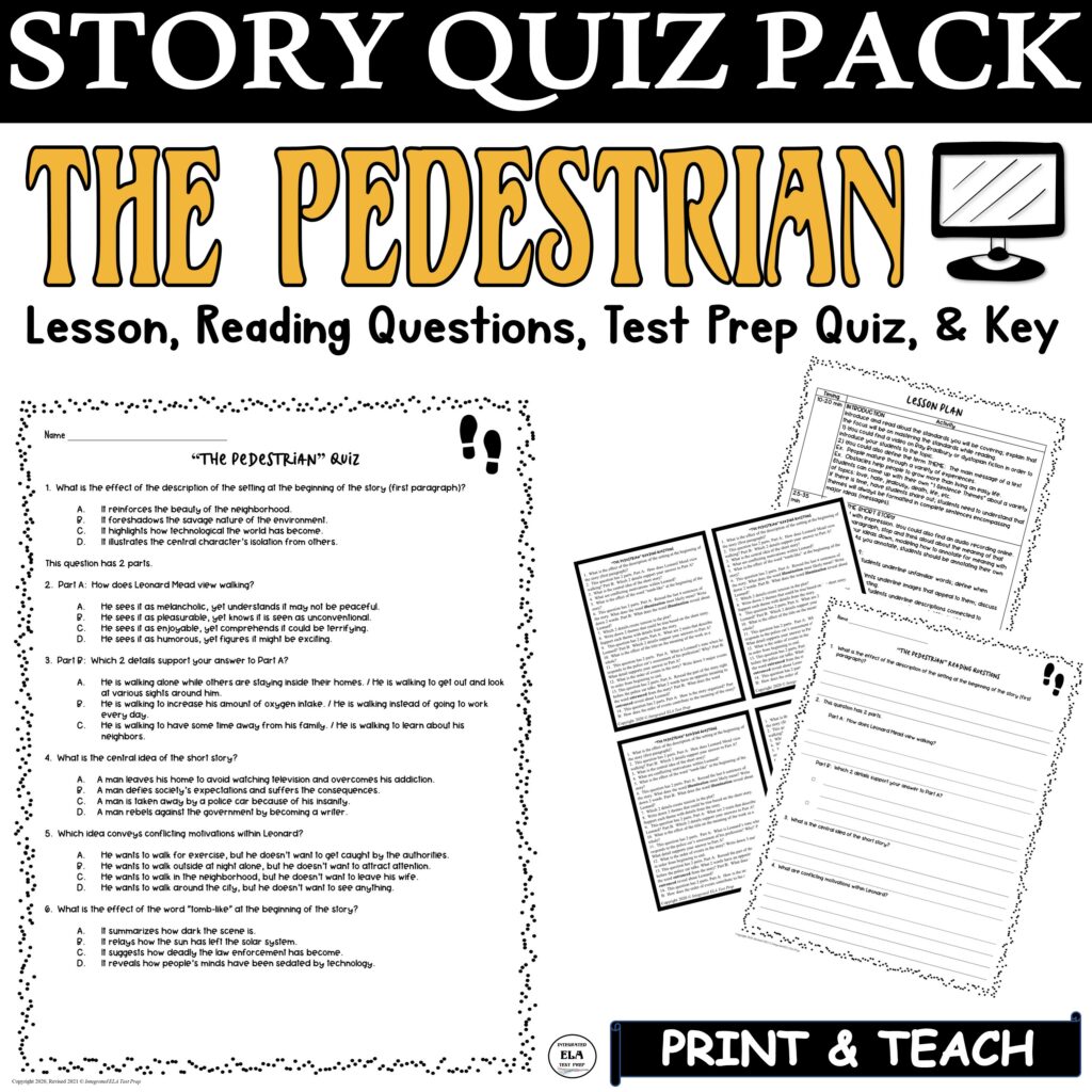 The Pedestrian Quiz Reading Comprehension Questions Story Ray Bradbury ...