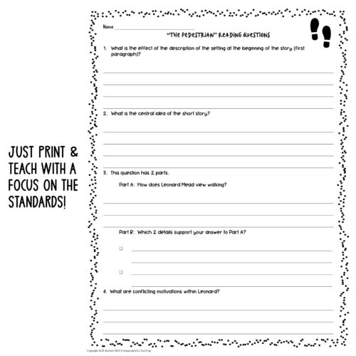 The Pedestrian Quiz Reading Comprehension Questions Story Ray Bradbury ...