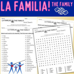 La familia - Spanish Worksheets Word Search Spanish to English ...