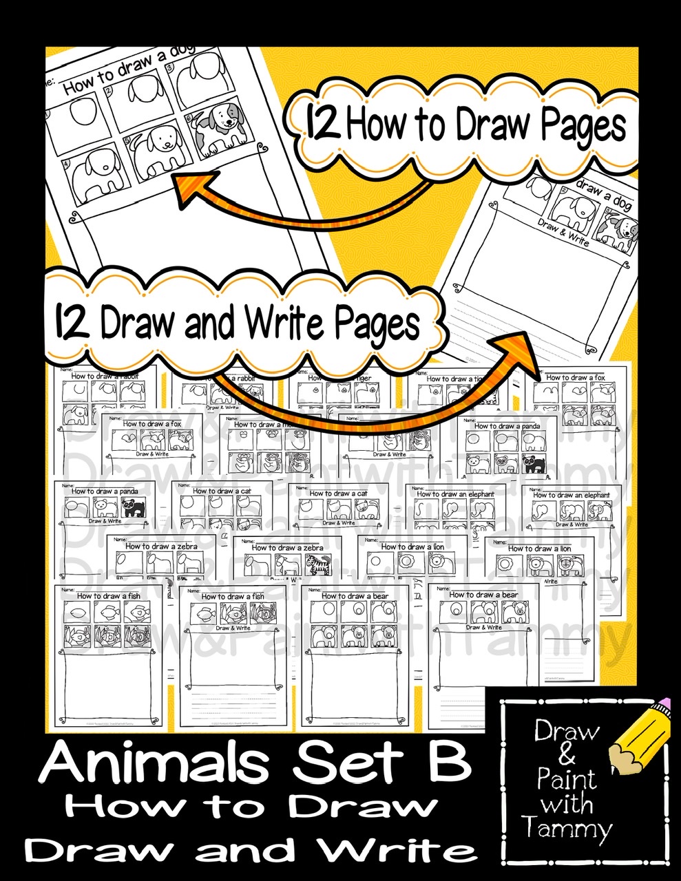 Directed Drawings Animals Set B How to Draw with Draw and Write Pages ...