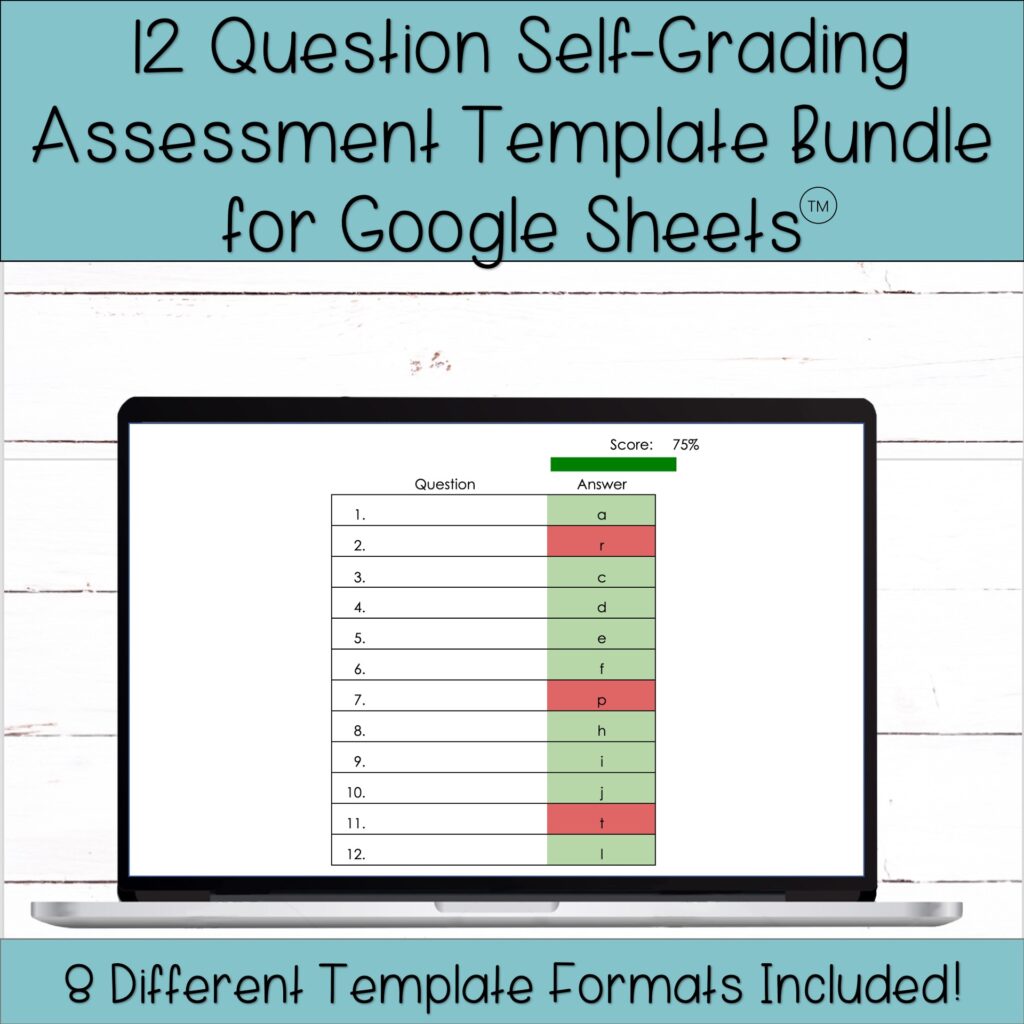 12 Question Self-Grading Assessment Templates for Google Sheets | Made ...