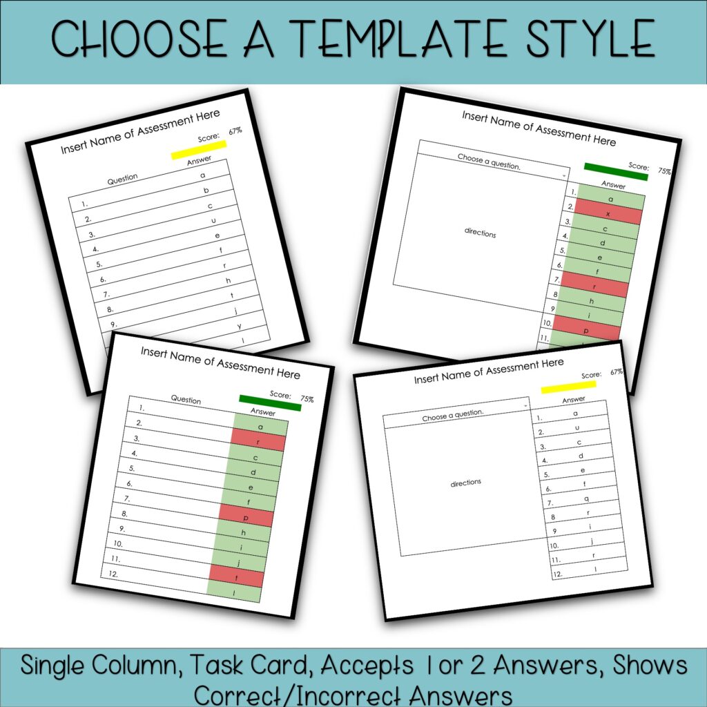 12 Question Self-Grading Assessment Templates for Google Sheets | Made ...