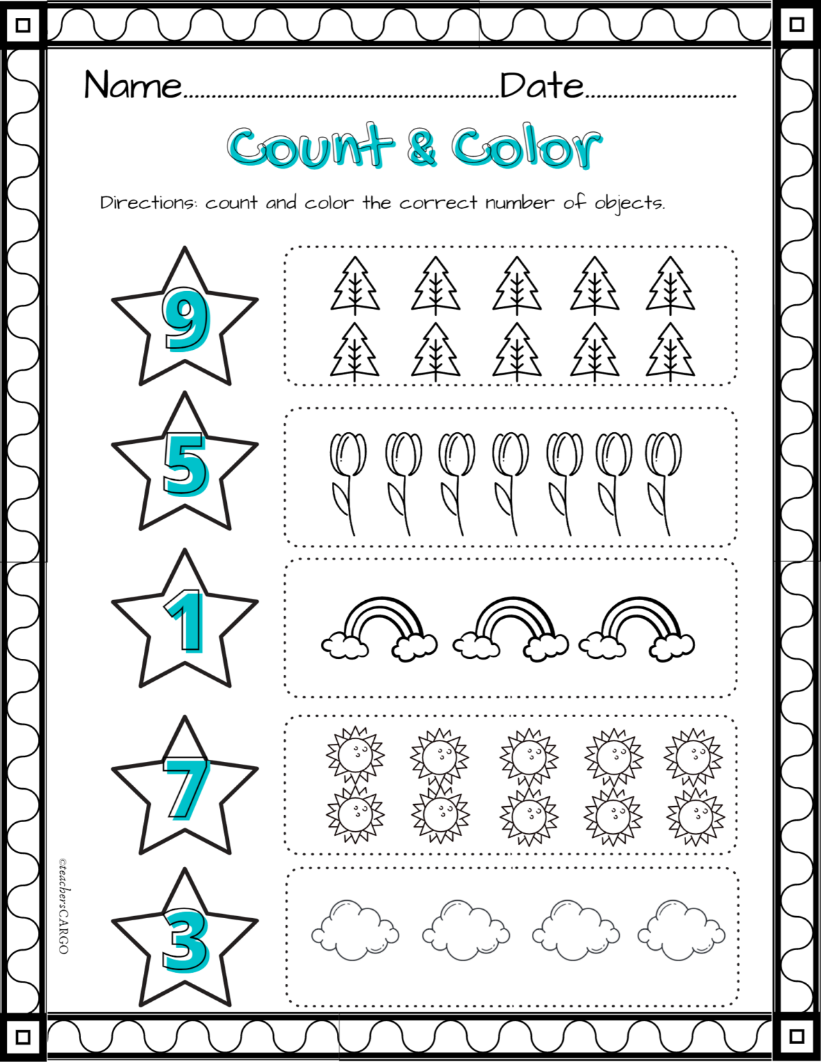 Counting Objects to 10 : Count and Color Objects for Kindergarten ...