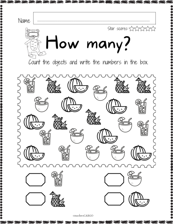 No Prep - Counting objects to 10 | Numbers 1-10 Math Worksheet | summer ...
