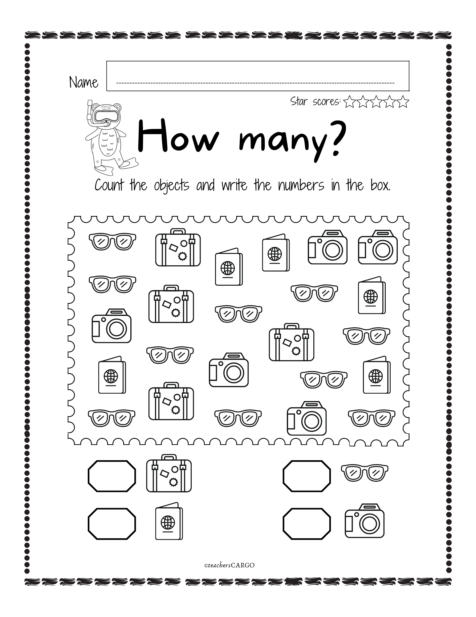 No Prep Counting Objects To 10 Numbers 1 10 Math Worksheet Summer