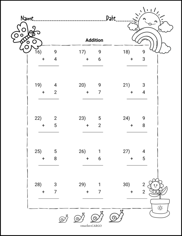 Single Digit Addition Worksheets - Spring Edition | Made By Teachers