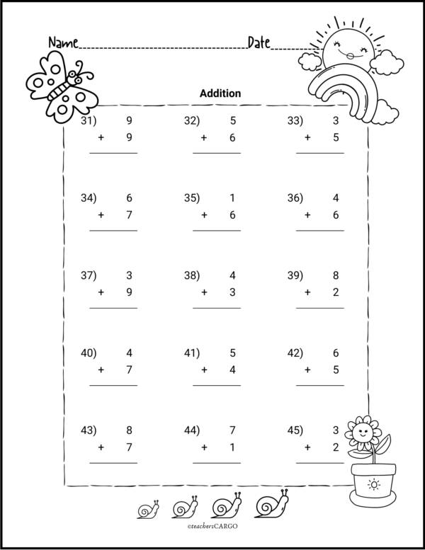 Single Digit Addition Worksheets - Spring Edition - Made By Teachers