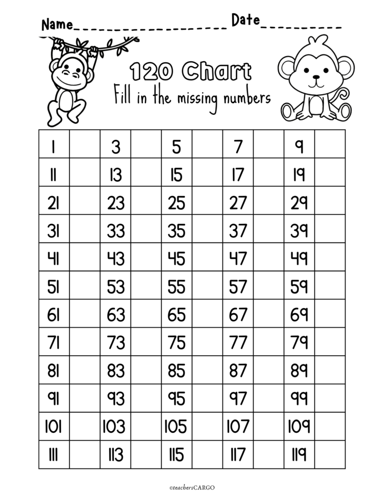 Missing numbers to 120| Counting to 120 worksheets |50s, 100s, 120 ...