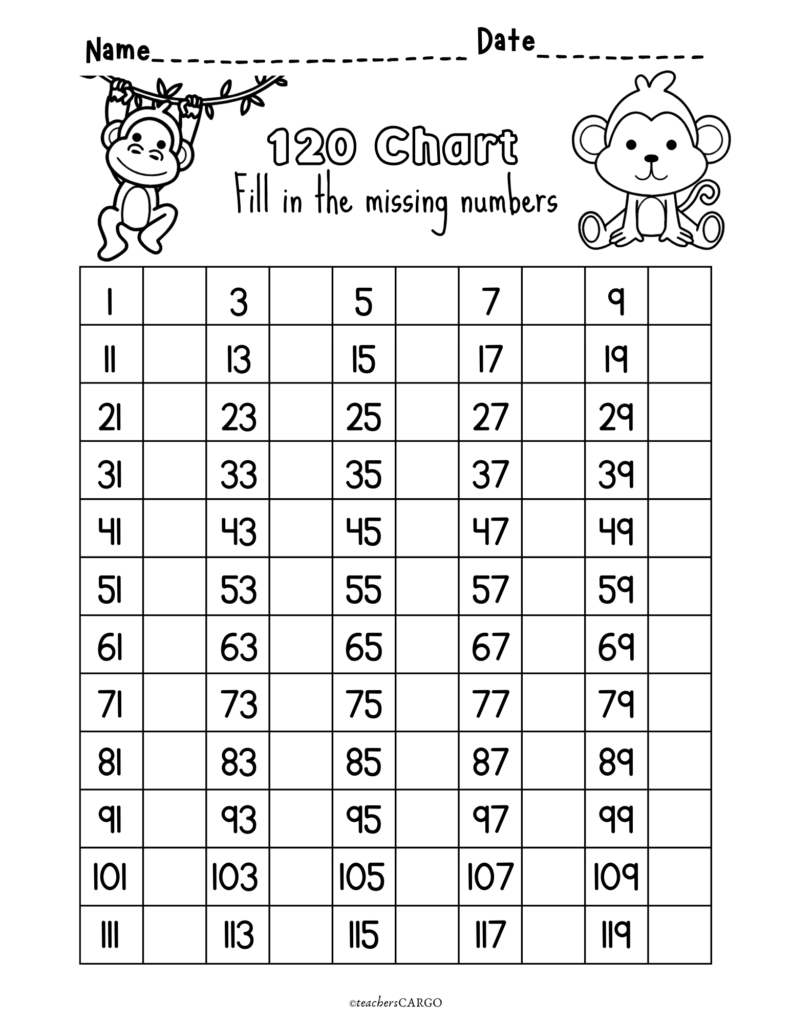 Missing numbers to 120| Counting to 120 worksheets |50s, 100s, 120 ...