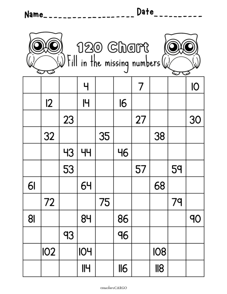 Missing numbers to 120| Counting to 120 worksheets |50s, 100s, 120 ...