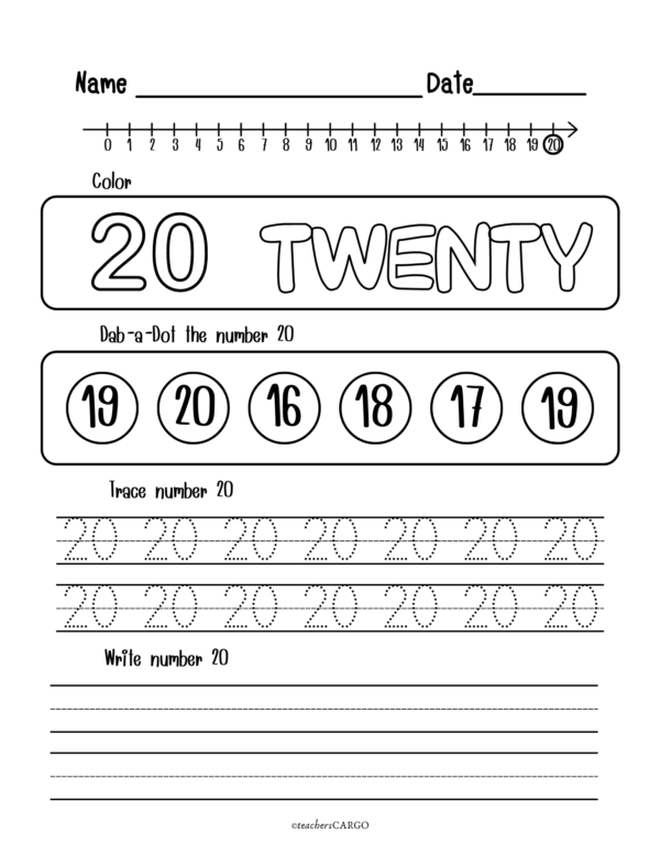 Tracing numbers 1-20 | Trace and Write Numbers 1-20 Worksheet - Made By ...