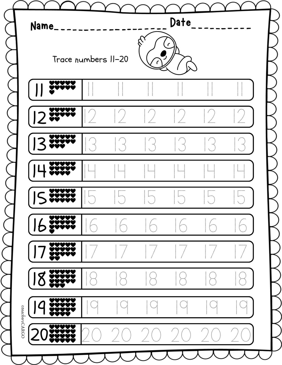 Tracing Numbers 1-20 |Writing Numbers 1-20 Worksheets|Fill in the ...