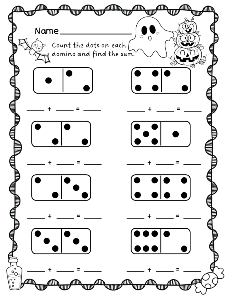 Domino Addition Worksheets | Halloween Addition within 10 | Made By ...