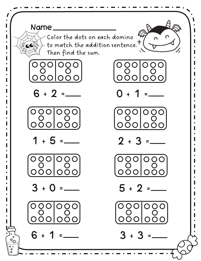 Domino Addition Worksheets | Halloween Addition within 10 | Made By ...