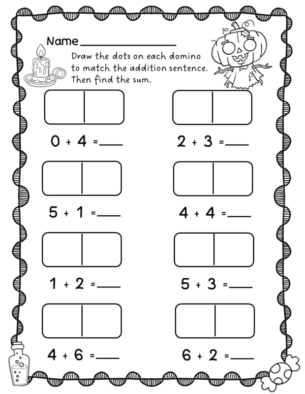 Domino Addition Worksheets | Halloween Addition within 10 | Made By ...