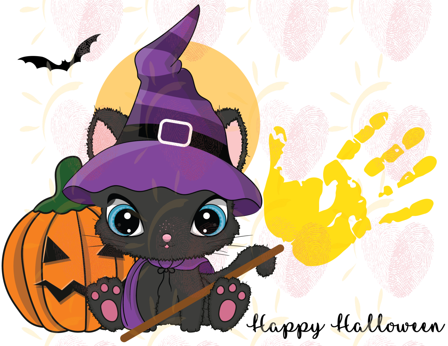 Happy Halloween - Witch - Cat - Broom - handprint - October - handprint ...