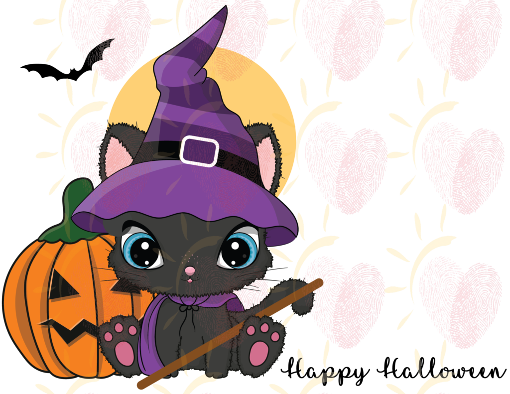 Happy Halloween - Witch - Cat - Broom - handprint - October - handprint ...