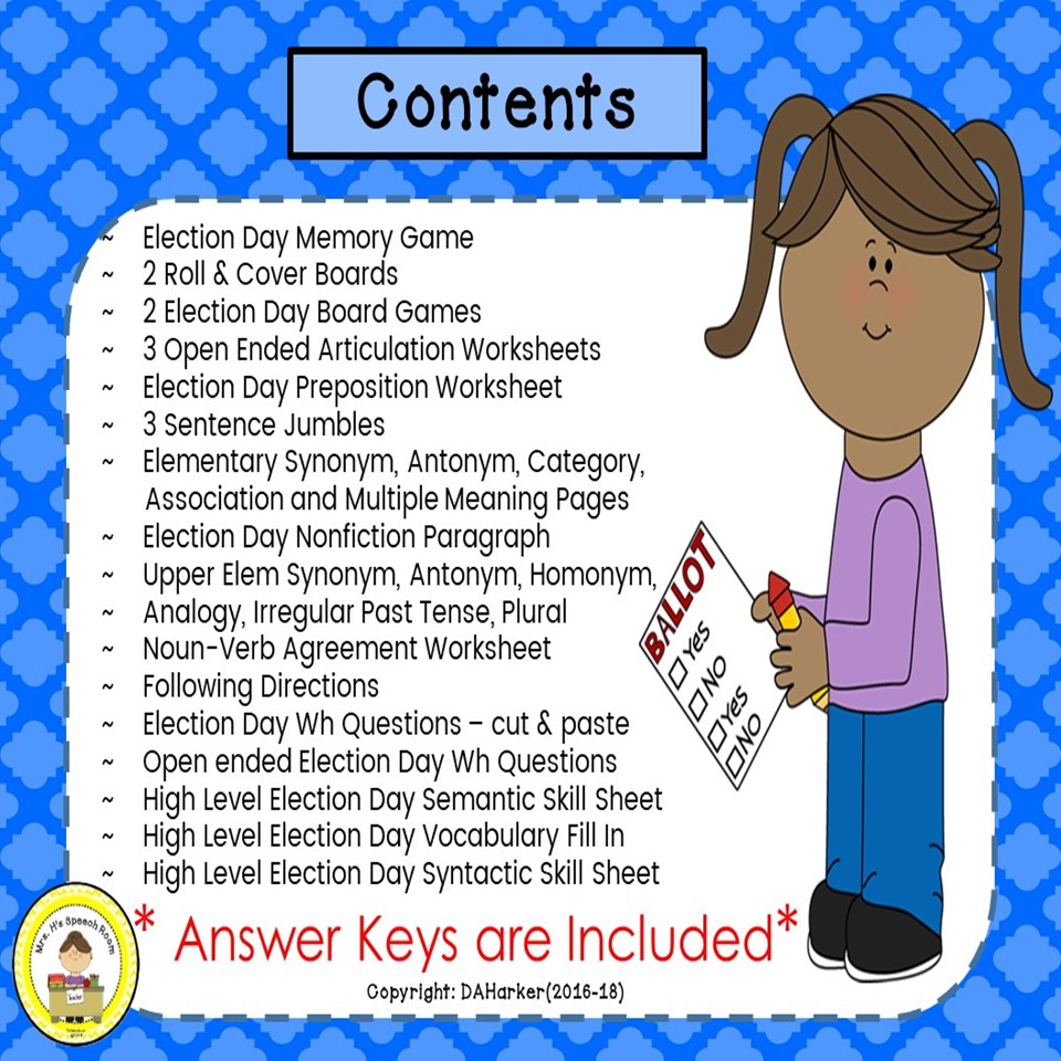 Election Day Speech Therapy Printable Pack | Made By Teachers