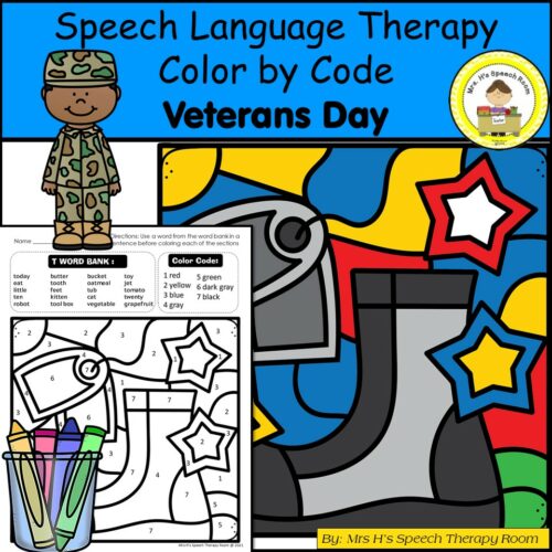 Veterans Day Speech Therapy Color by Code Grab and Go Activity | Made ...