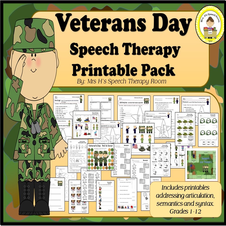 Veterans Day Speech Therapy Printable Pack - Made By Teachers