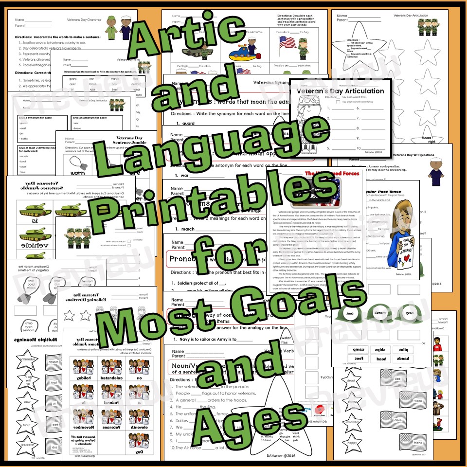 Veterans Day Speech Therapy Printable Pack | Made By Teachers