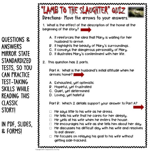 Lamb to the Slaughter Quiz Distance Learning Short Story Forms Slides ...