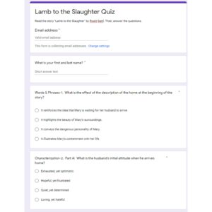 Lamb to the Slaughter Quiz Distance Learning Short Story Forms Slides ...