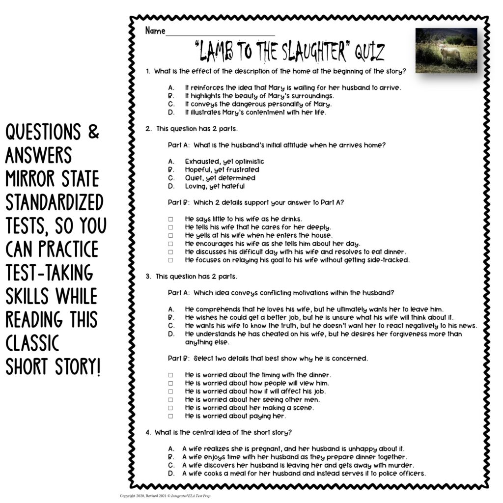 Short Story Comprehension Questions Lamb to the Slaughter Quiz | Made ...