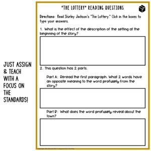 Short Story Distance Learning Google Classroom™ The Lottery Quiz ...