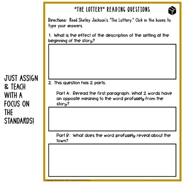 Short Story Distance Learning Google Classroom™ The Lottery Quiz ...