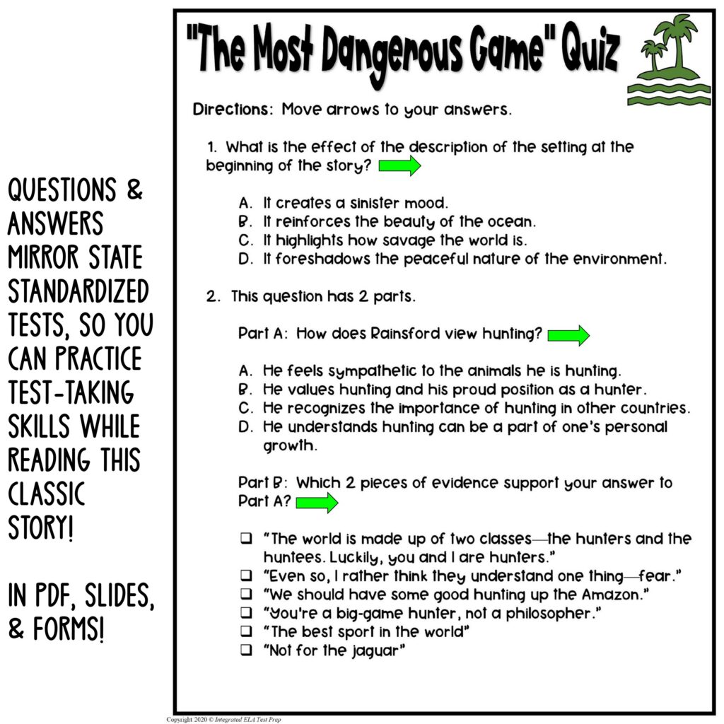 The Most Dangerous Game Quiz Distance Learning in Google Forms™ | Made ...