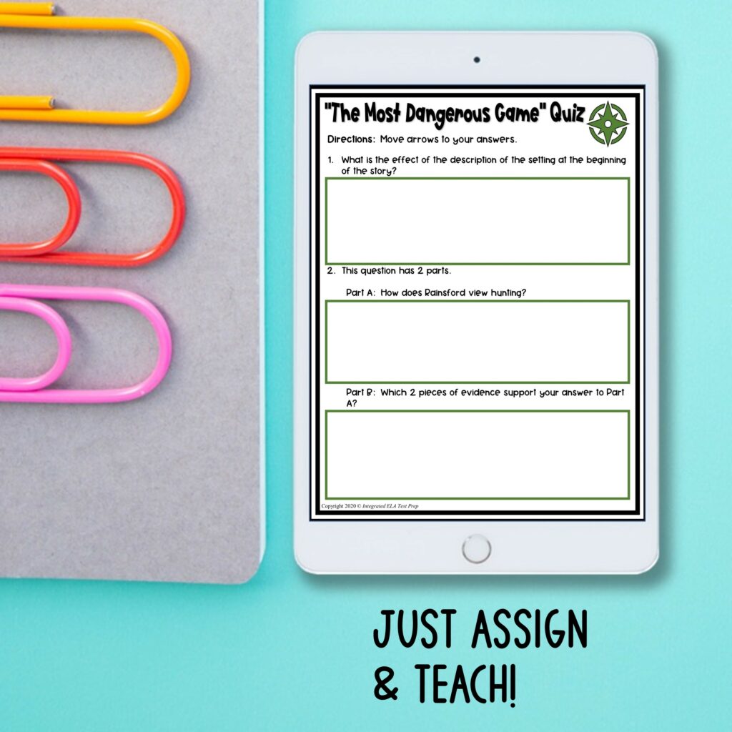 The Most Dangerous Game Quiz Distance Learning in Google Forms™ | Made ...