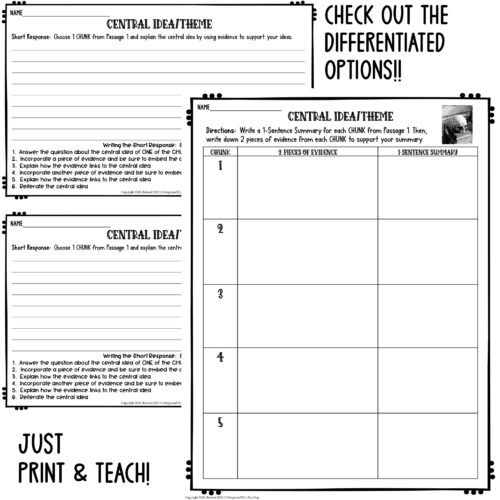 Paired Passages with Questions Reading Comprehension Central Idea ...