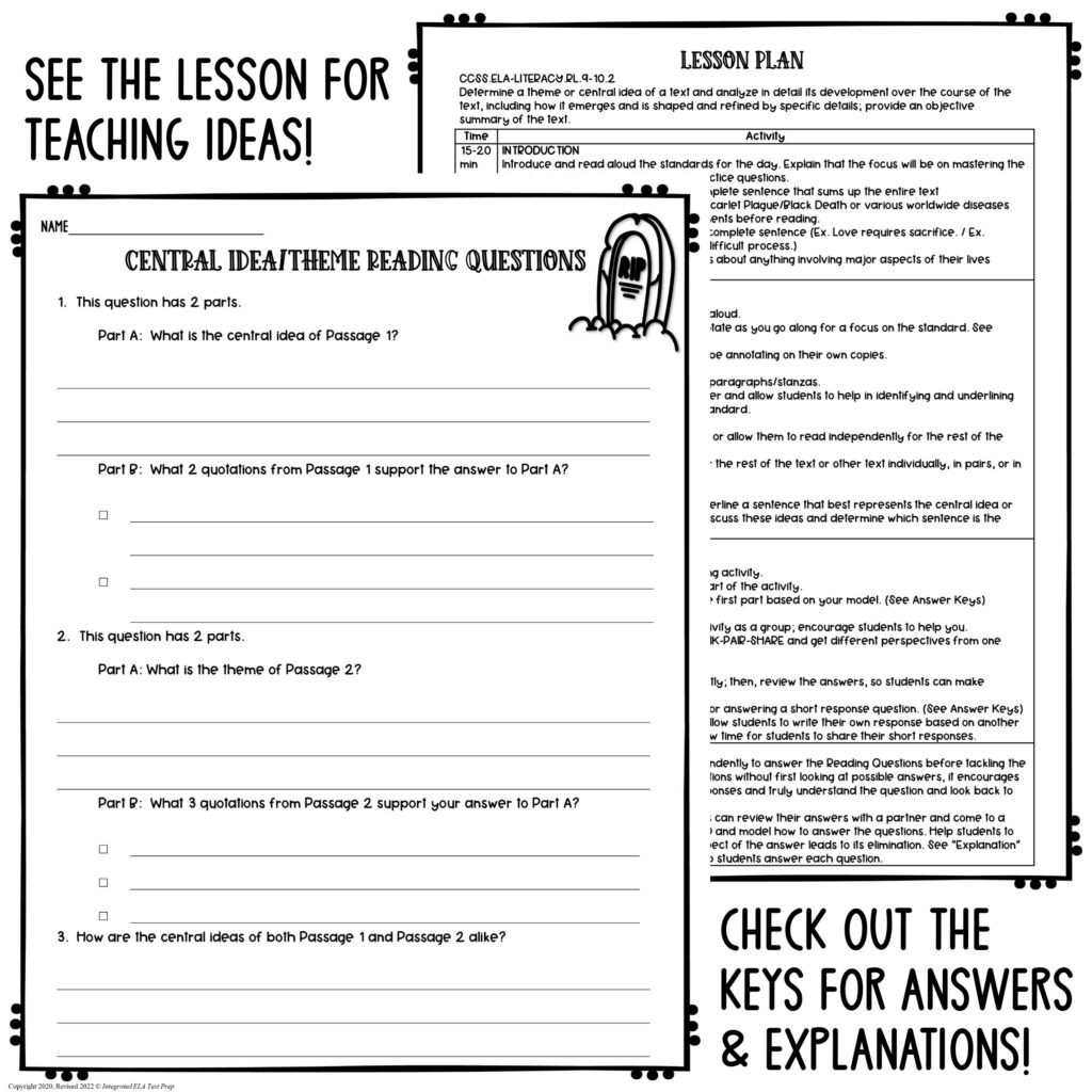 Paired Passages with Questions Reading Comprehension Central Idea ...